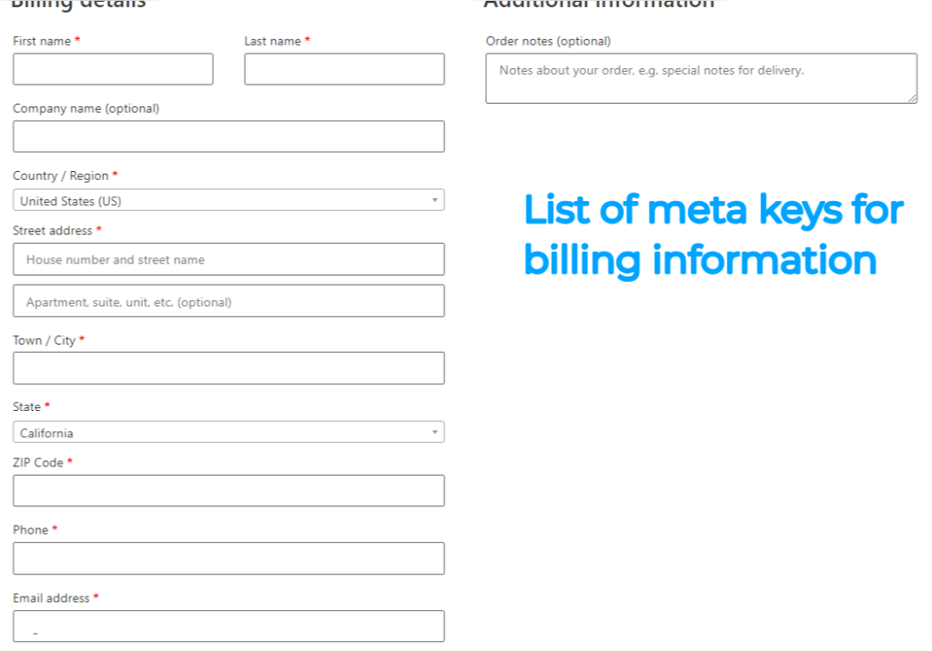 List of meta keys for billing information in WooCommerce user's ...